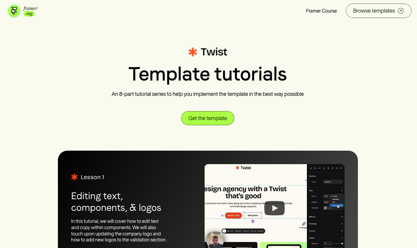 Twist template tutorials | framer.ing
