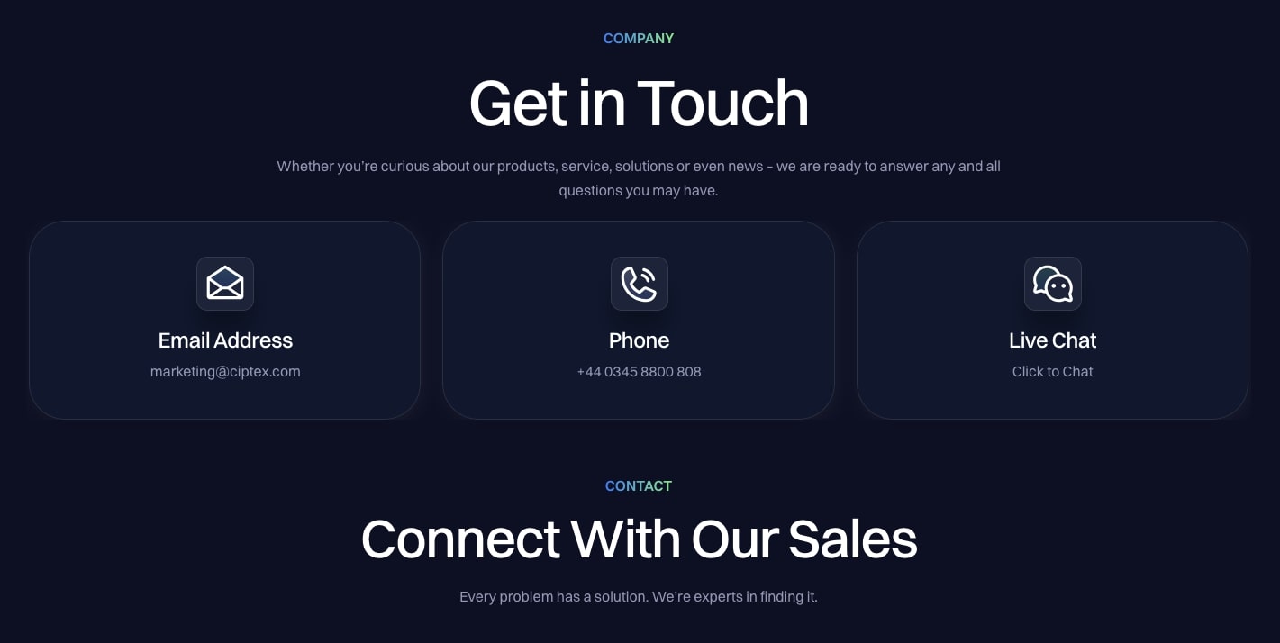 Contact Us | Ciptex: Get in Touch with Our Experts