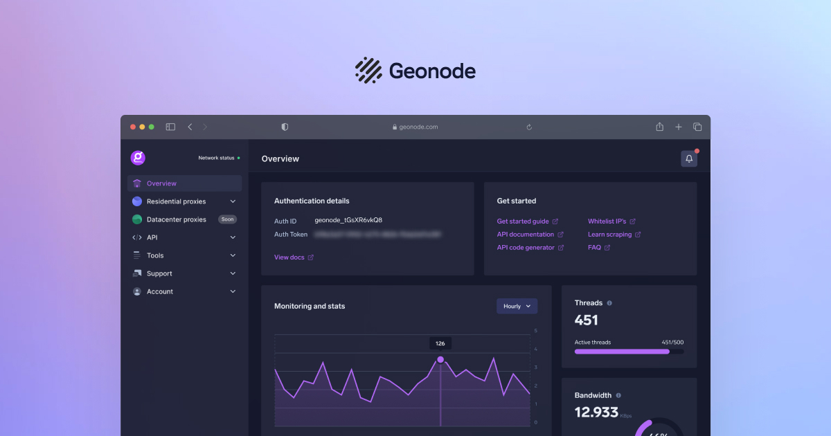 Geonode Proxy Platform UX Design - 85 Usability Score, 70% Retention
