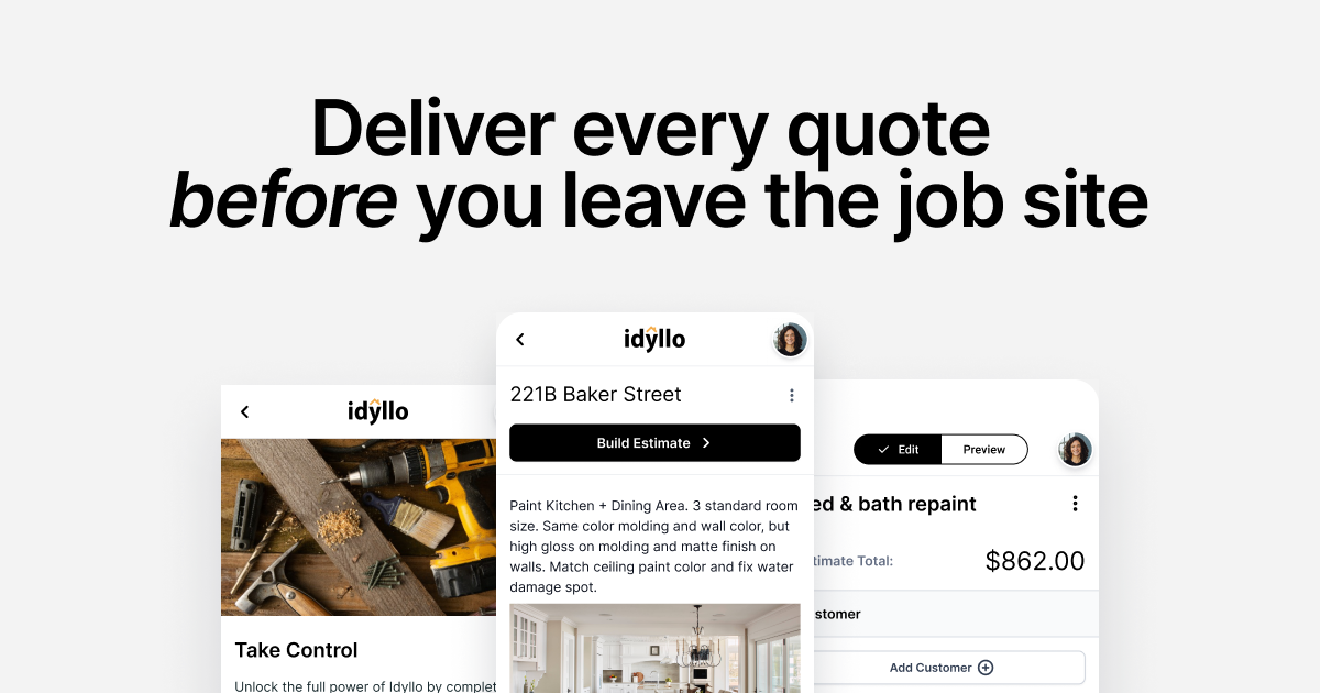 Idyllo FirstPass - Deliver every quote before you leave the job site