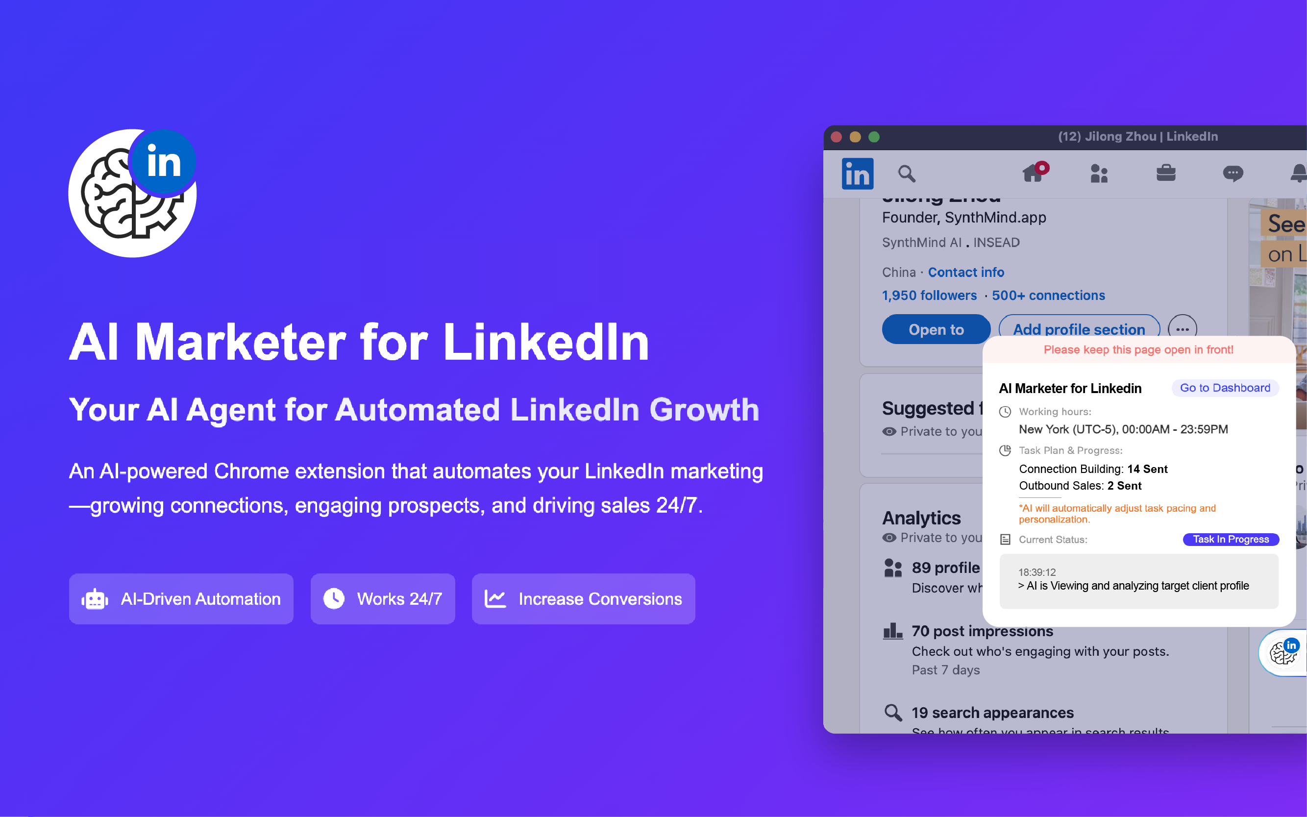 Your AI Marketer for LinkedIn Auto-Network | SynthMind.app