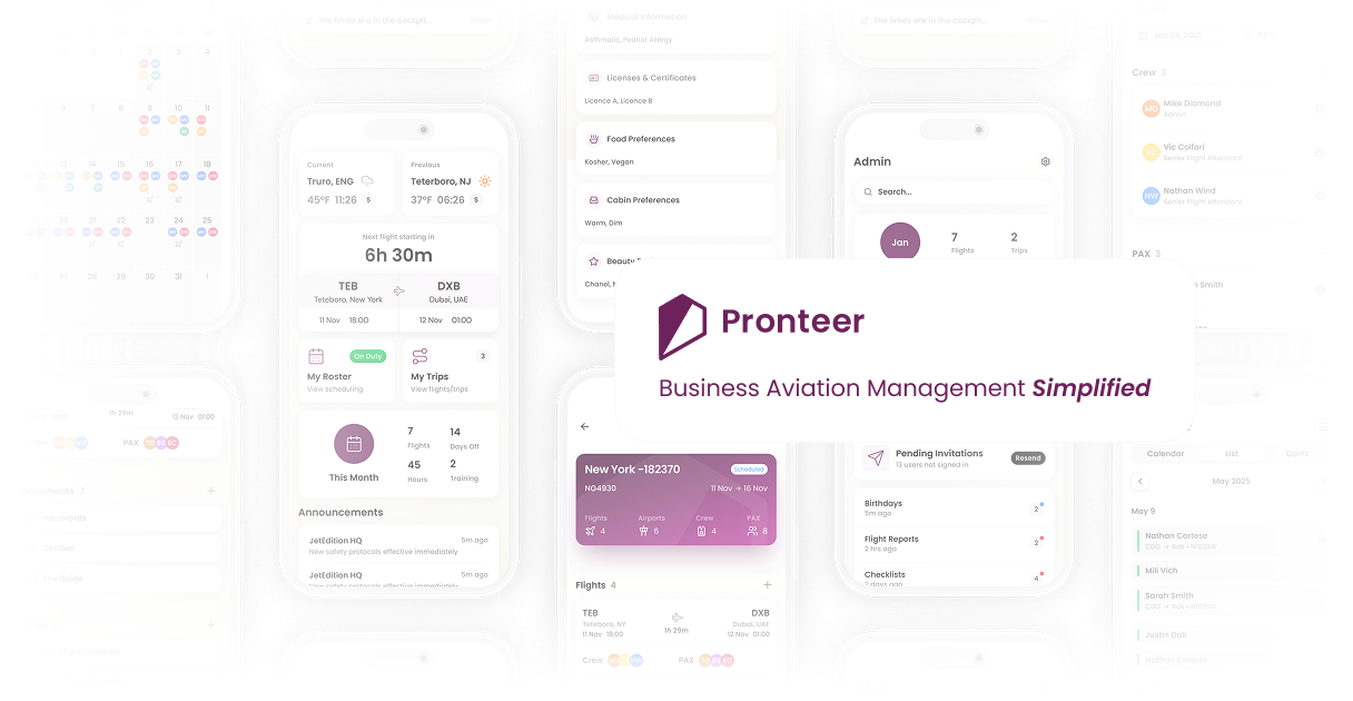 Pronteer — Private Jet Crew Management Software