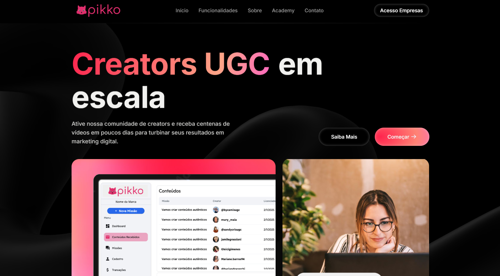 Funcionalidades | Pikko: Creators UGC em Escala