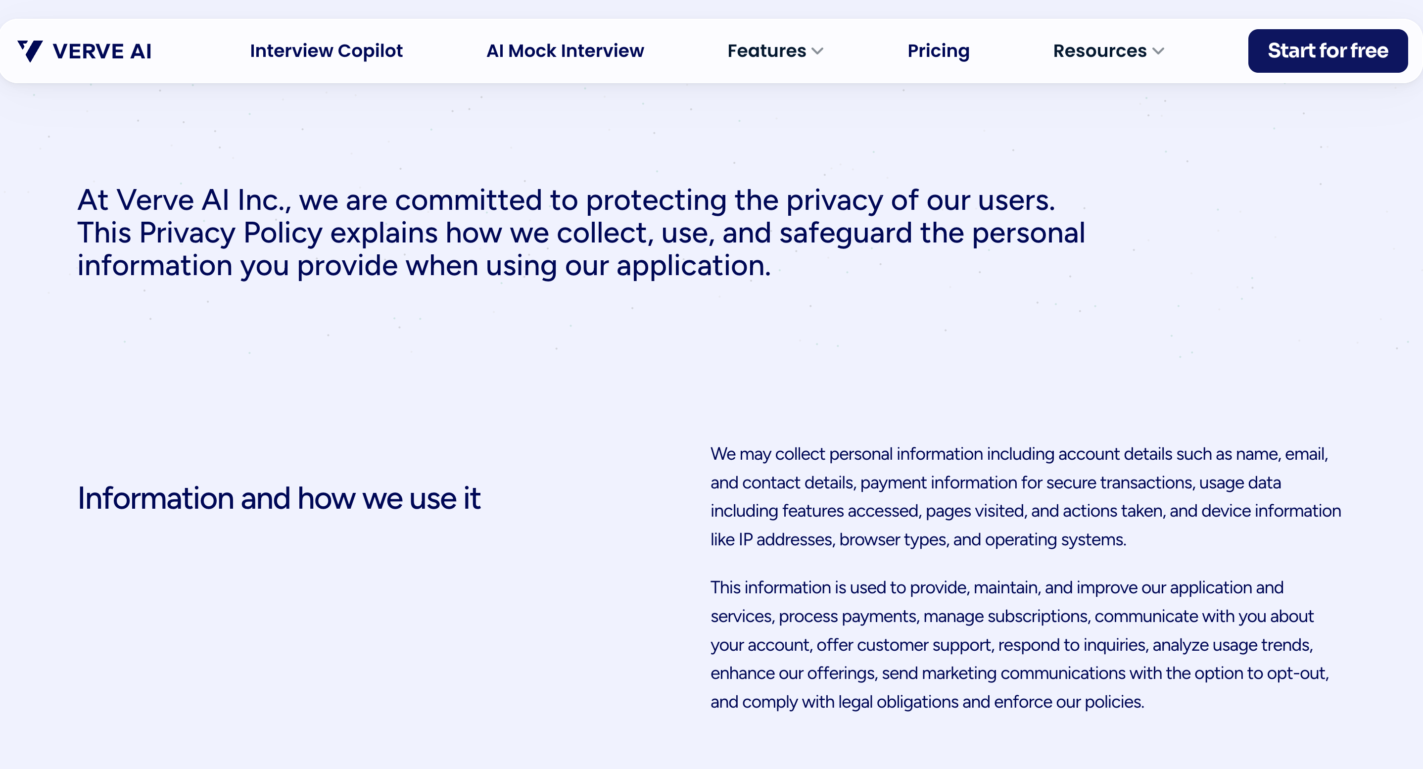 Privacy Policy | Verve AI