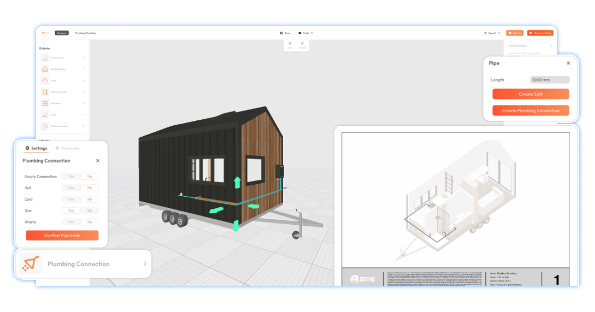Tiny House Plumbing Tool - 3D Tiny House Designer Software