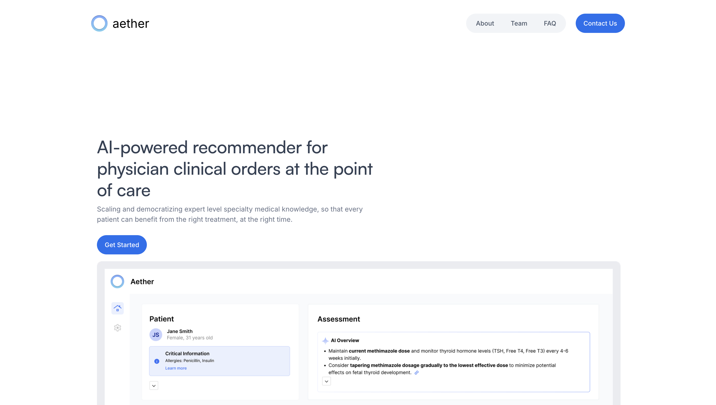 Aether AI - AI-powered recommender for physician clinical orders