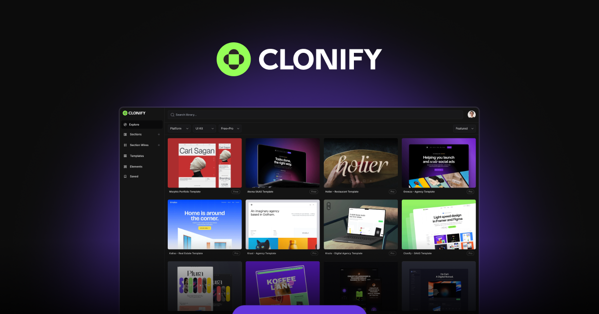Clonify — Your All-in-One Framer & Figma UI Library