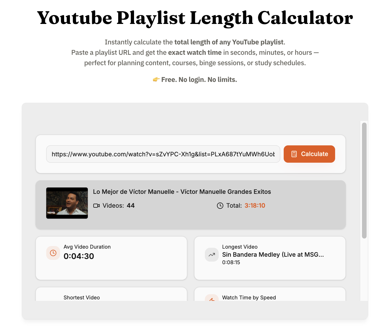 YouTube Playlist Length Calculator (Total Duration in Hours)