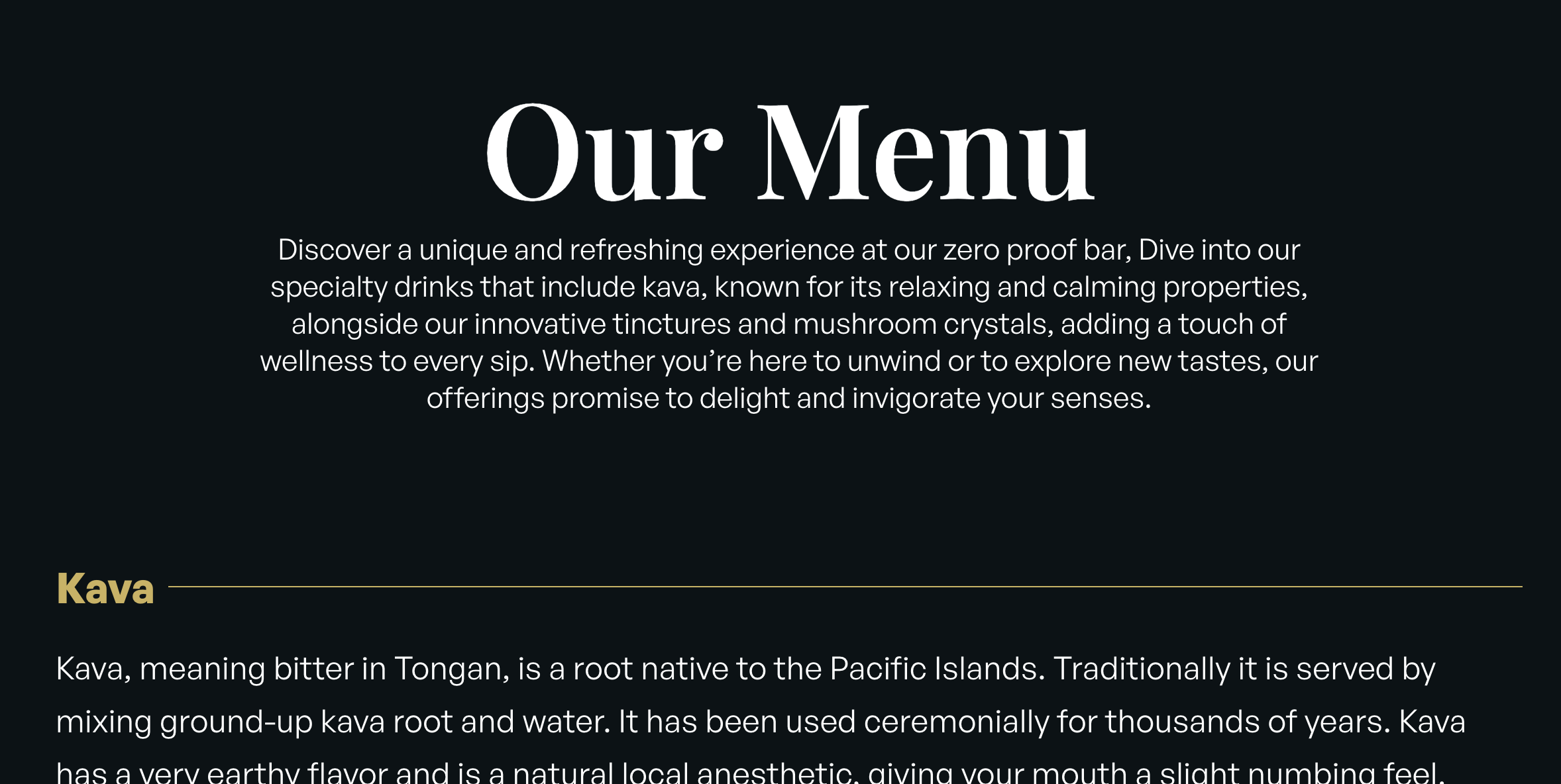 Gratitude Zero Proof Bar - Menu