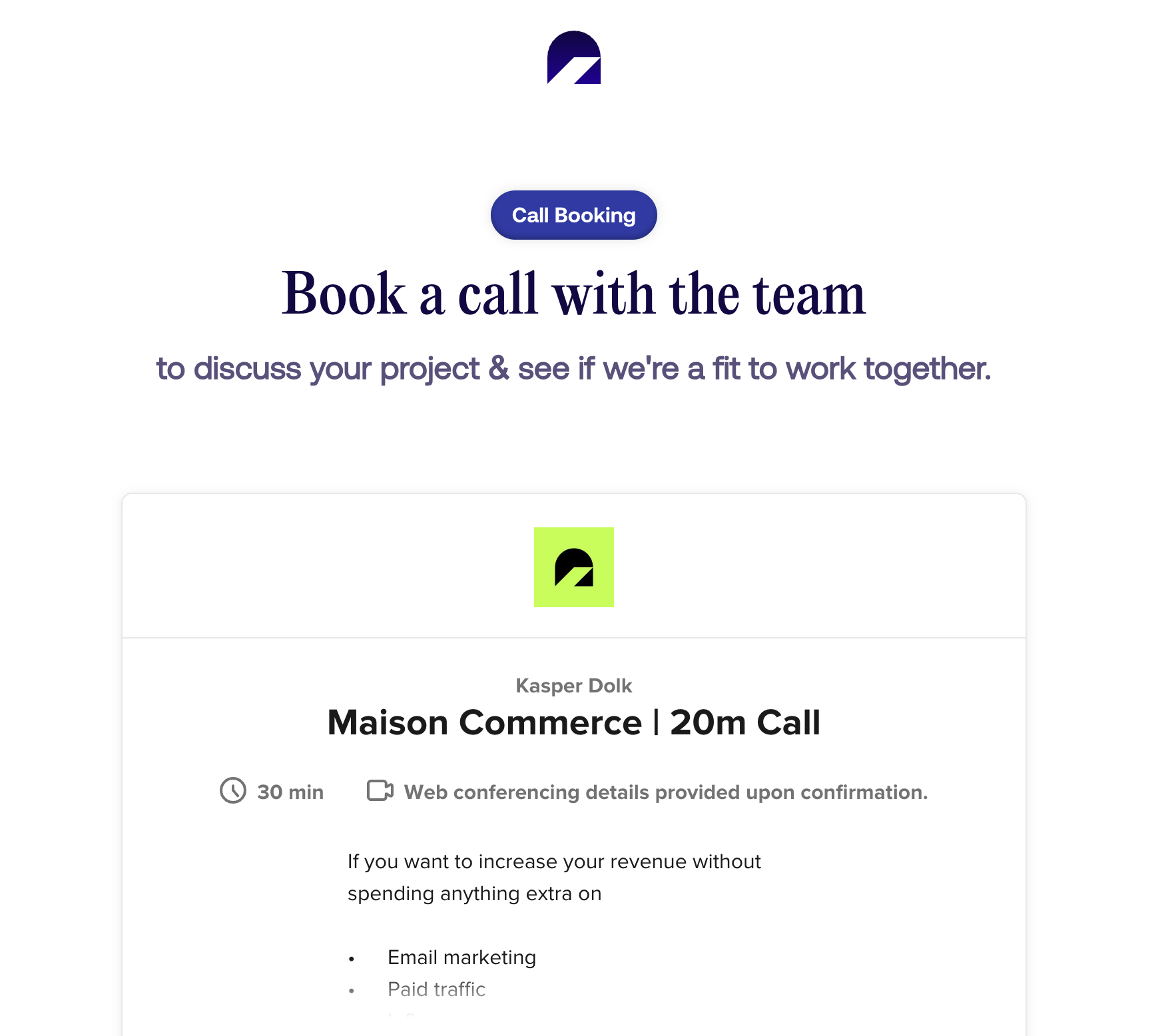 Book a call for high converting landing pages & CRO