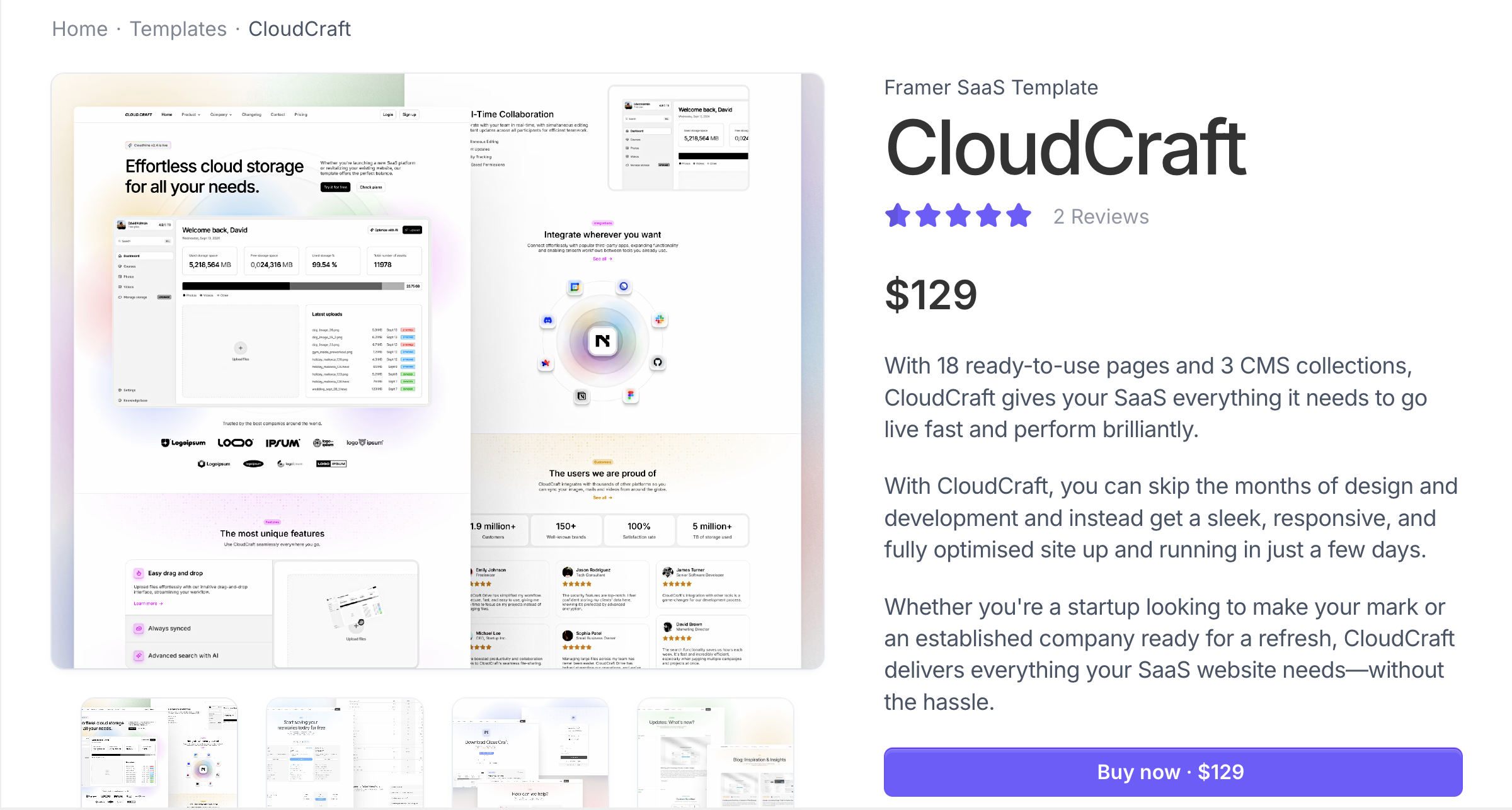CloudCraft · SaaS Framer Template