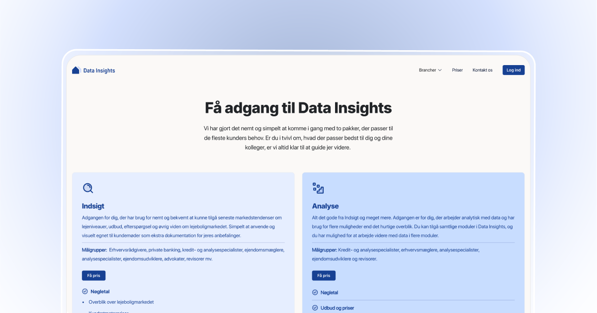 Priser på Data Insights moduler | Få rabat ved flere brugere