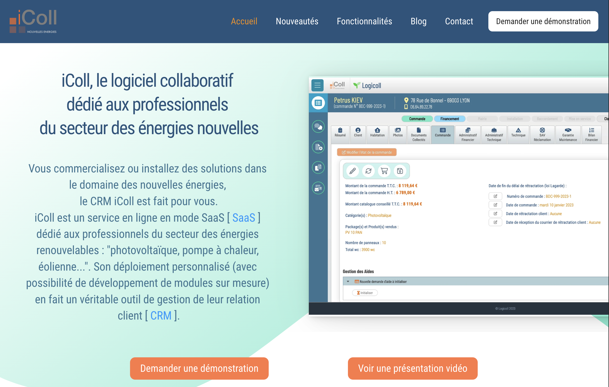 CRM photovoltaïque & ENR : prospection, DP travaux, facturation | iColl