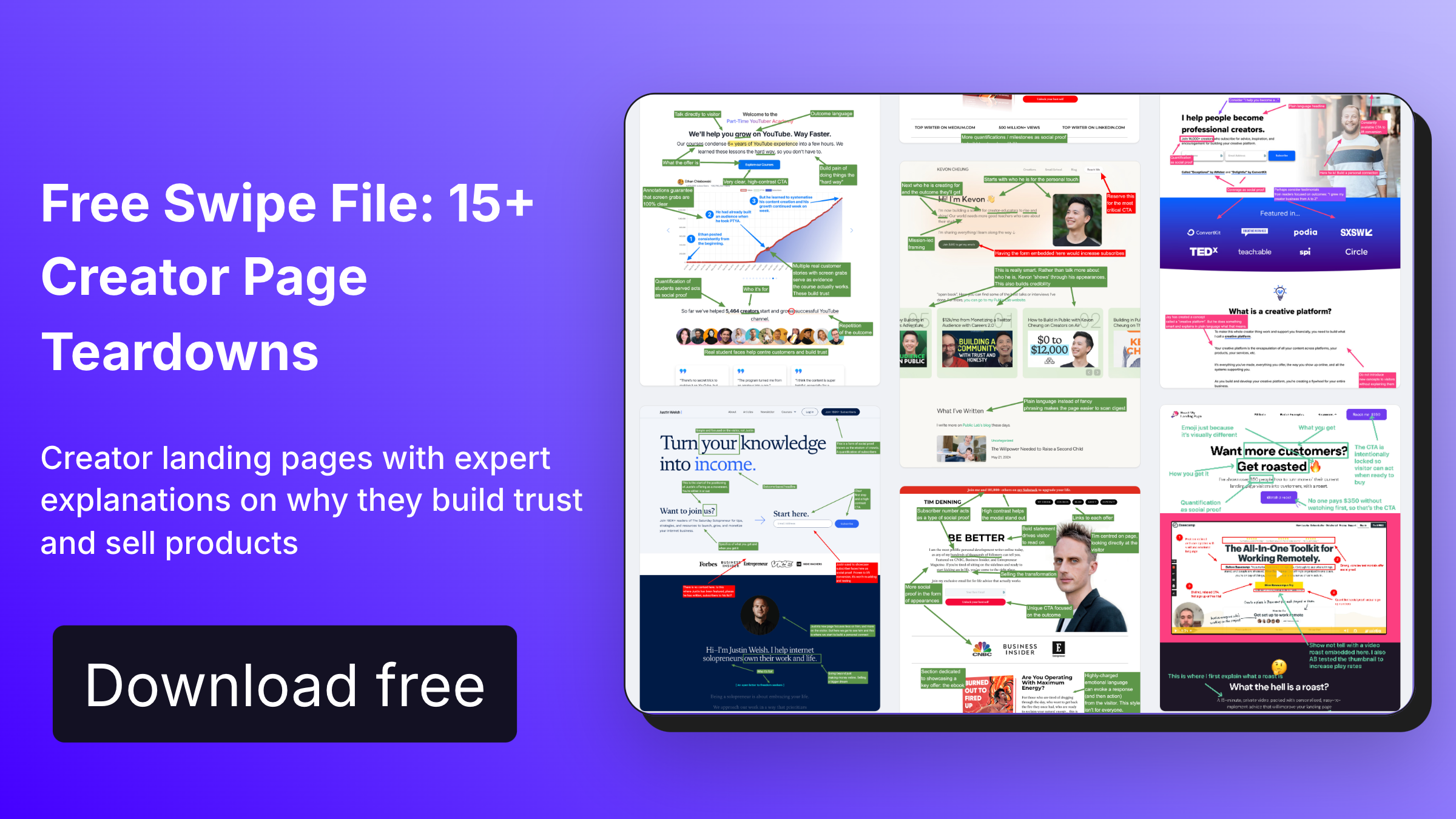 Free download: Teardowns of 15+ top creator pages - Resources - Senja