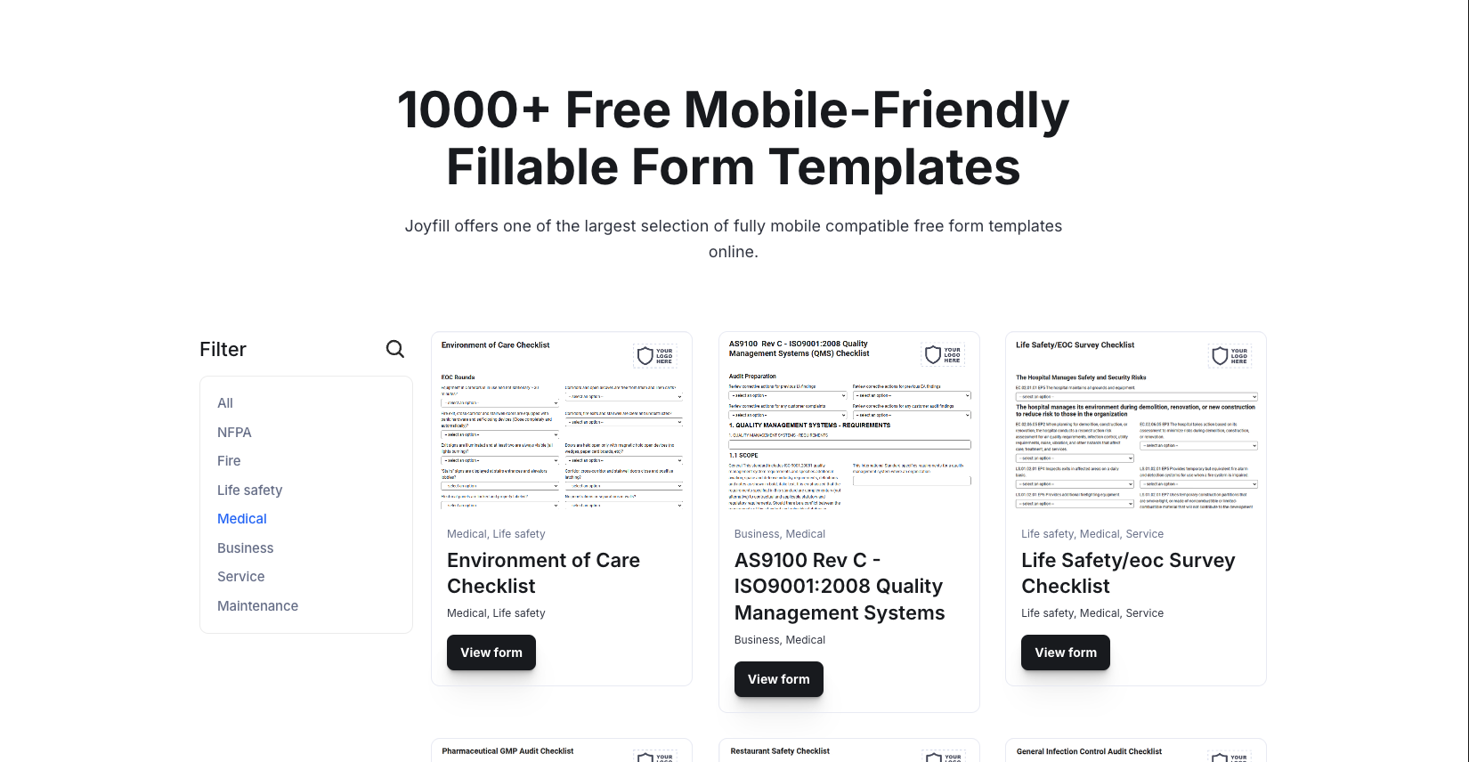 Medical Form Library for Mobile, Tablet, Fillable PDF