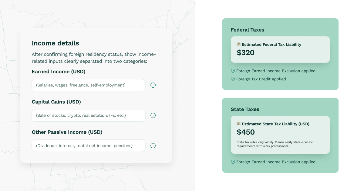 U.S. Expat Tax Calculator | Federal & State Taxes, FEIE & FTC [2025]