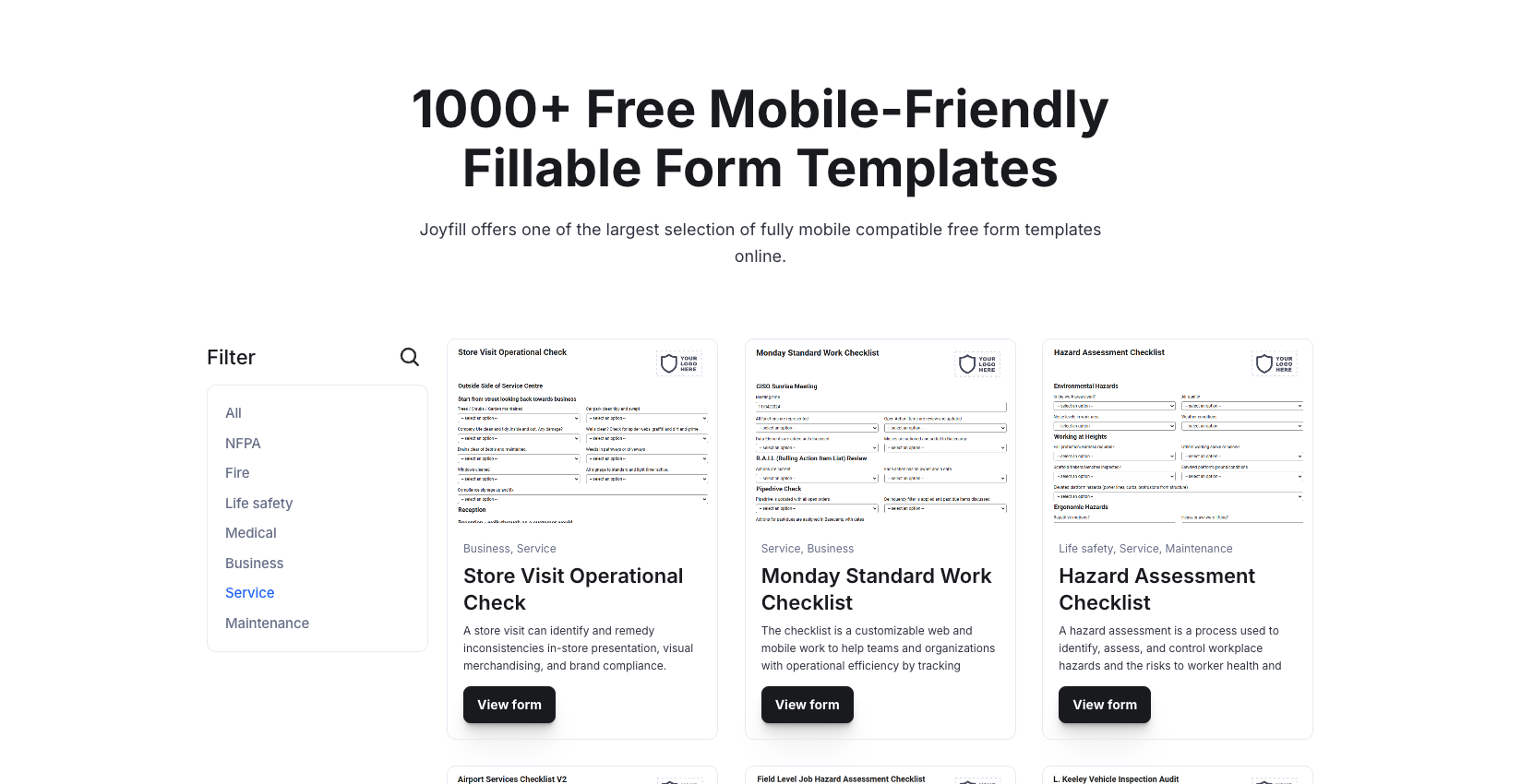 Field Service Form Library for Mobile, Tablet, Fillable PDF