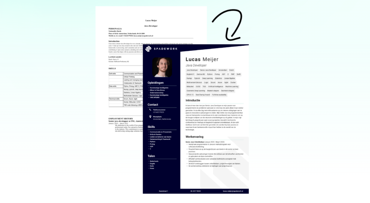 Automatically transform candidate CVs to your house style - CV Transformer - Spadework