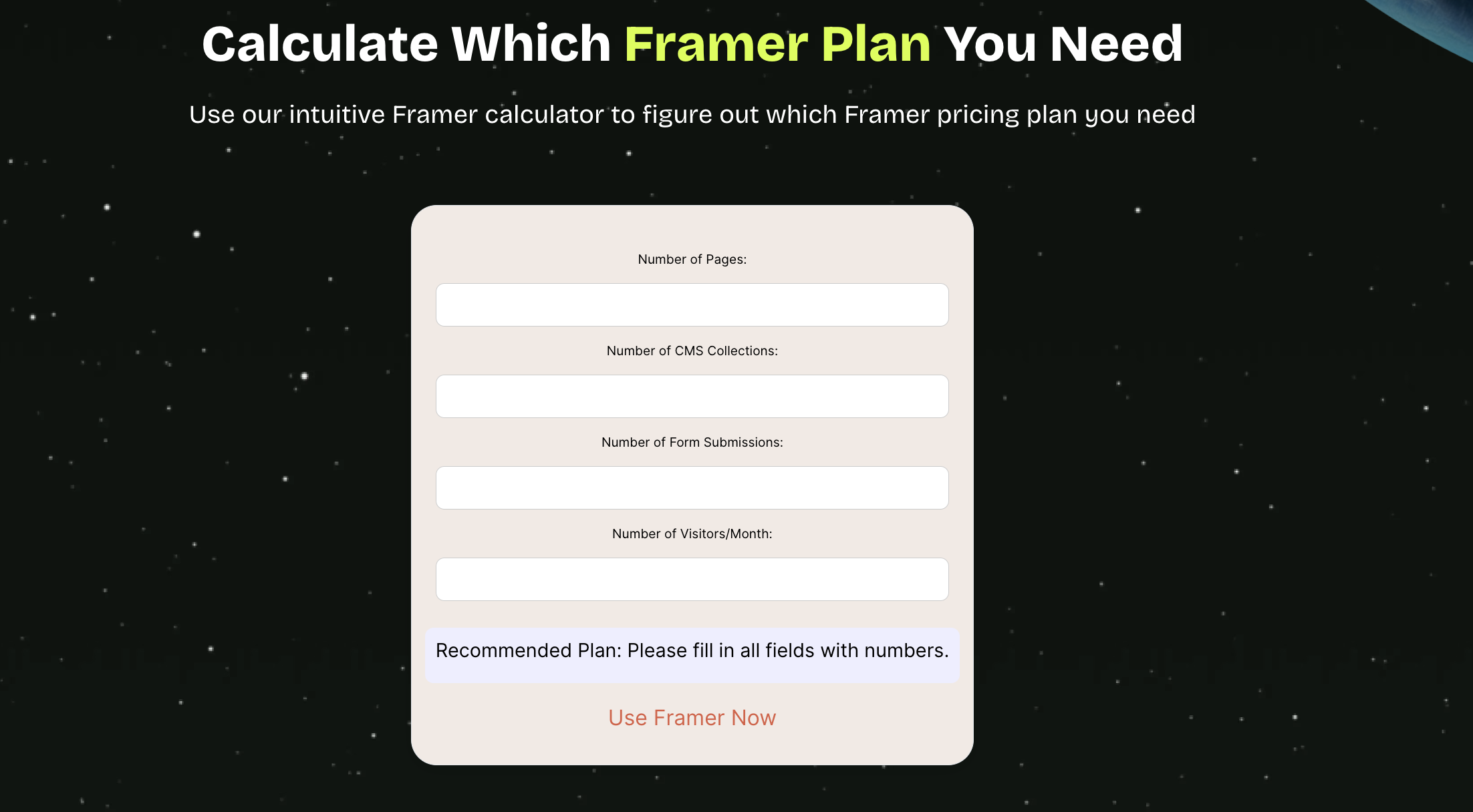 Framer Pricing Calculator I Calculate Framer Pricing