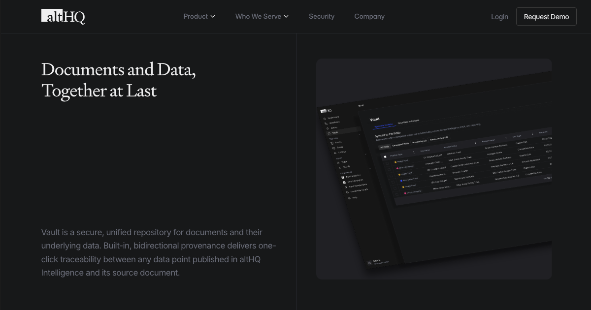 Vault | Secure Document Repository and Unified Data for Alts