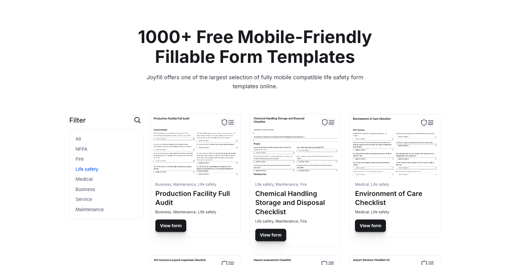 Life Safety Form Library for Mobile, Tablet, Fillable PDF