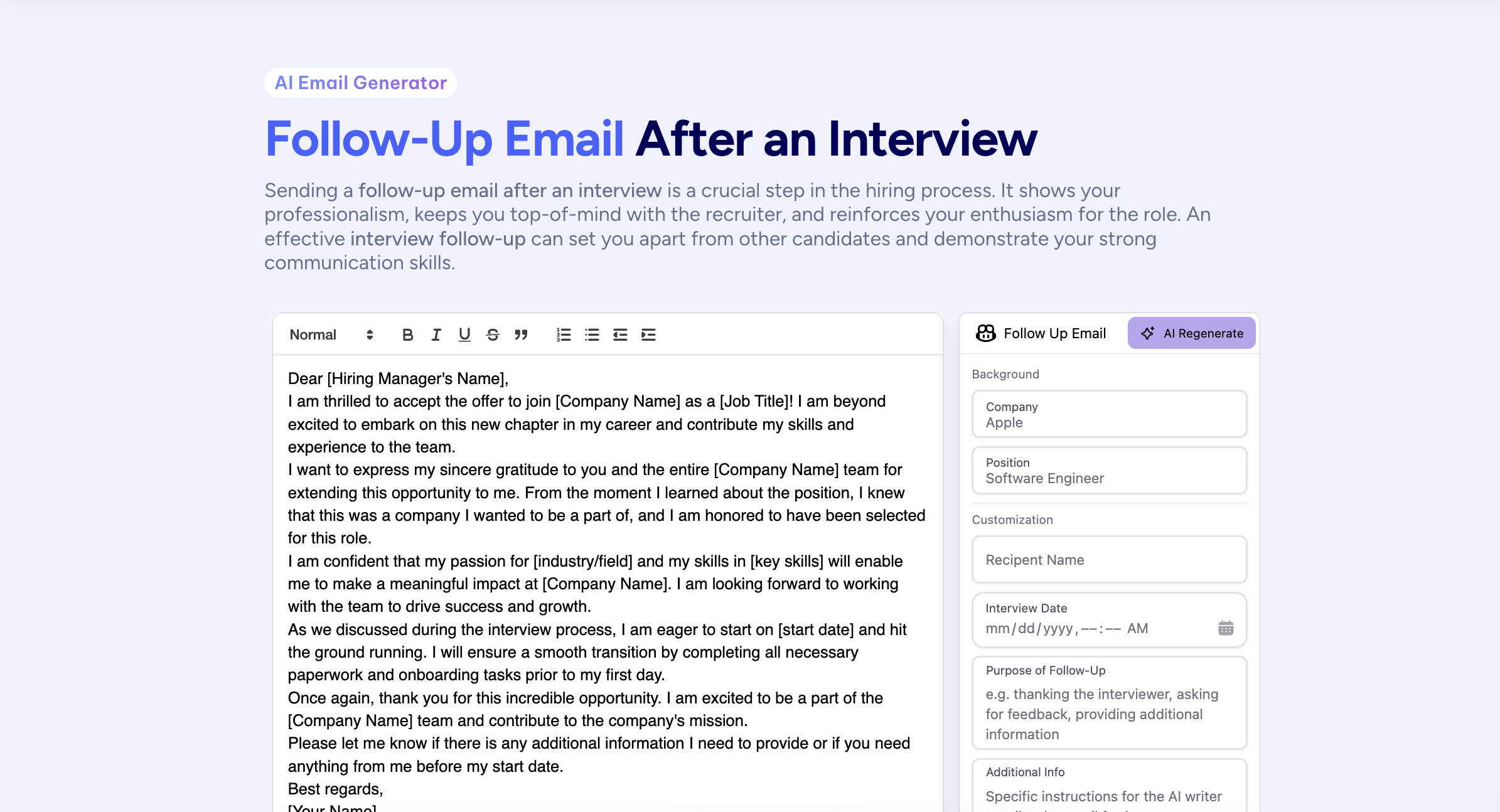 Free AI Email Generator | Interview Followup Made Easy
