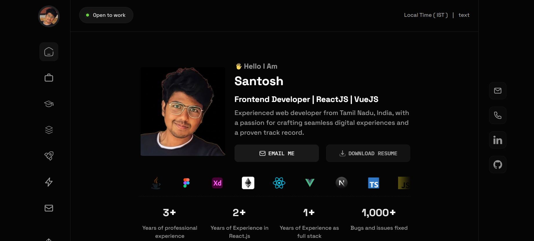 Santosh | Frontend Developer Portfolio – React, Vue, JavaScript, Fullstack