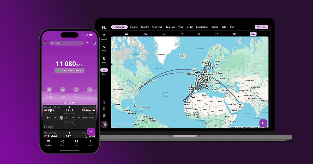 Digital Pilot Logbook for iPhone, iPad, Android, Mac, Windows - FLYLOG.io