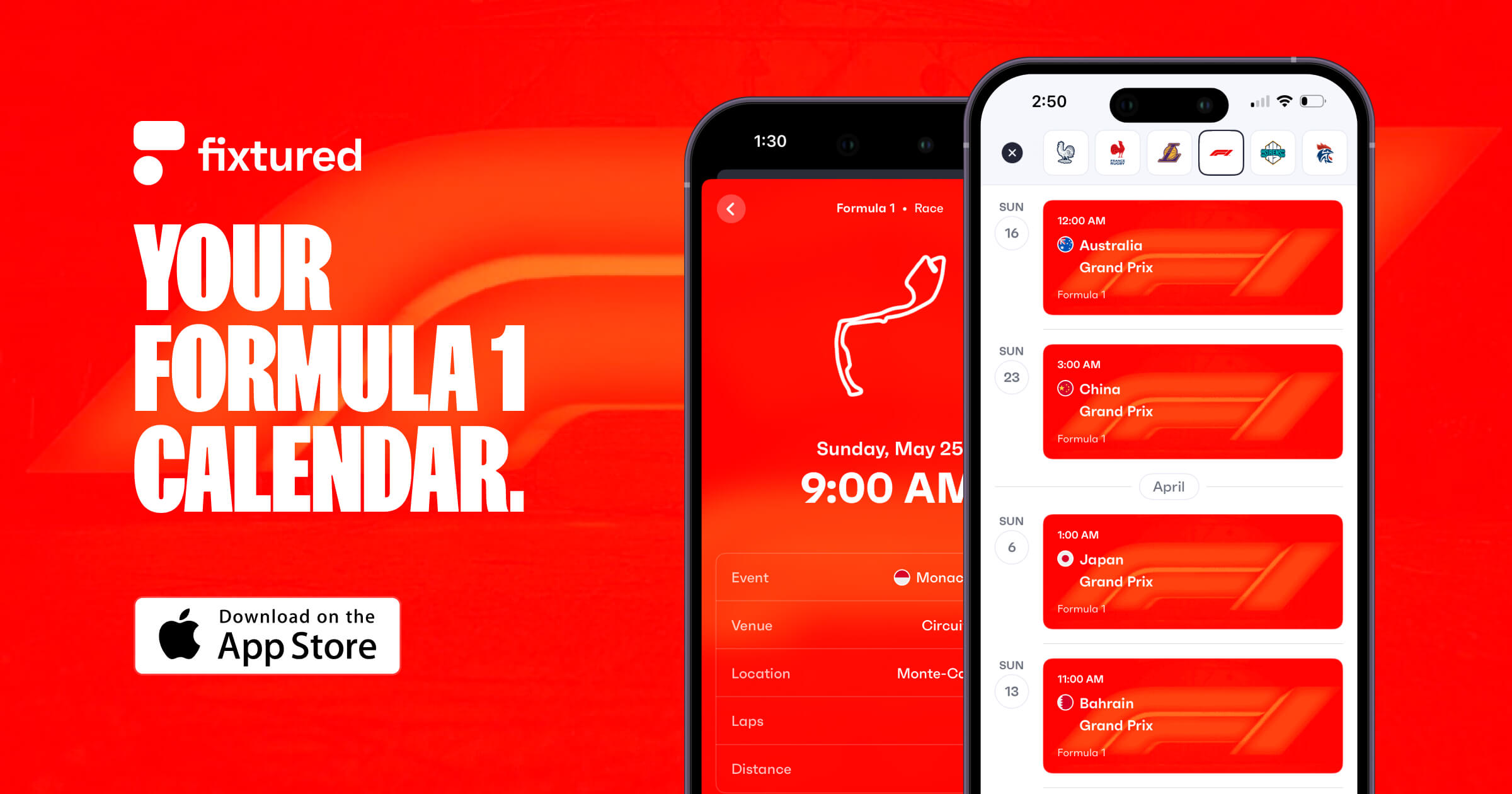 Your Formula 1 Calendar – Track F1 races with Fixtured