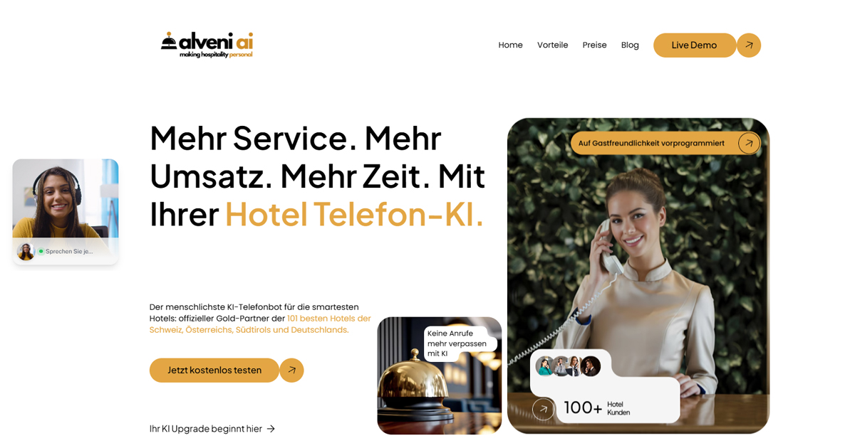 📞 Alveni AI | Die beste Telefon-KI für Hotels – 24/7 Erreichbarkeit ...