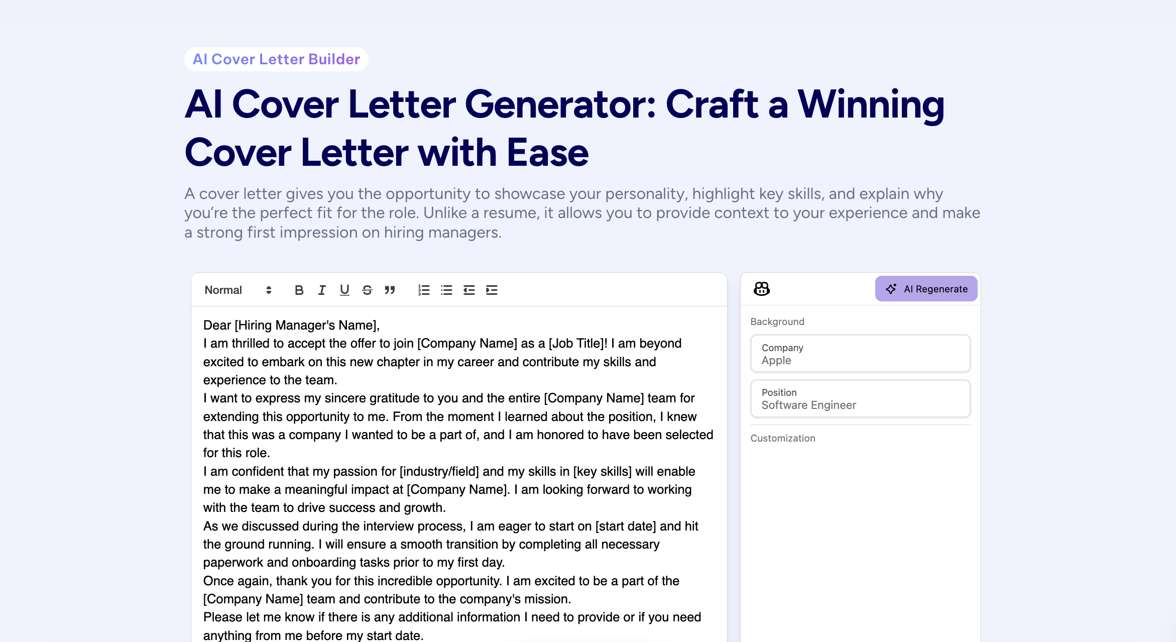 Free AI Cover Letter Builder | Craft Cover Letter that Passes ATS