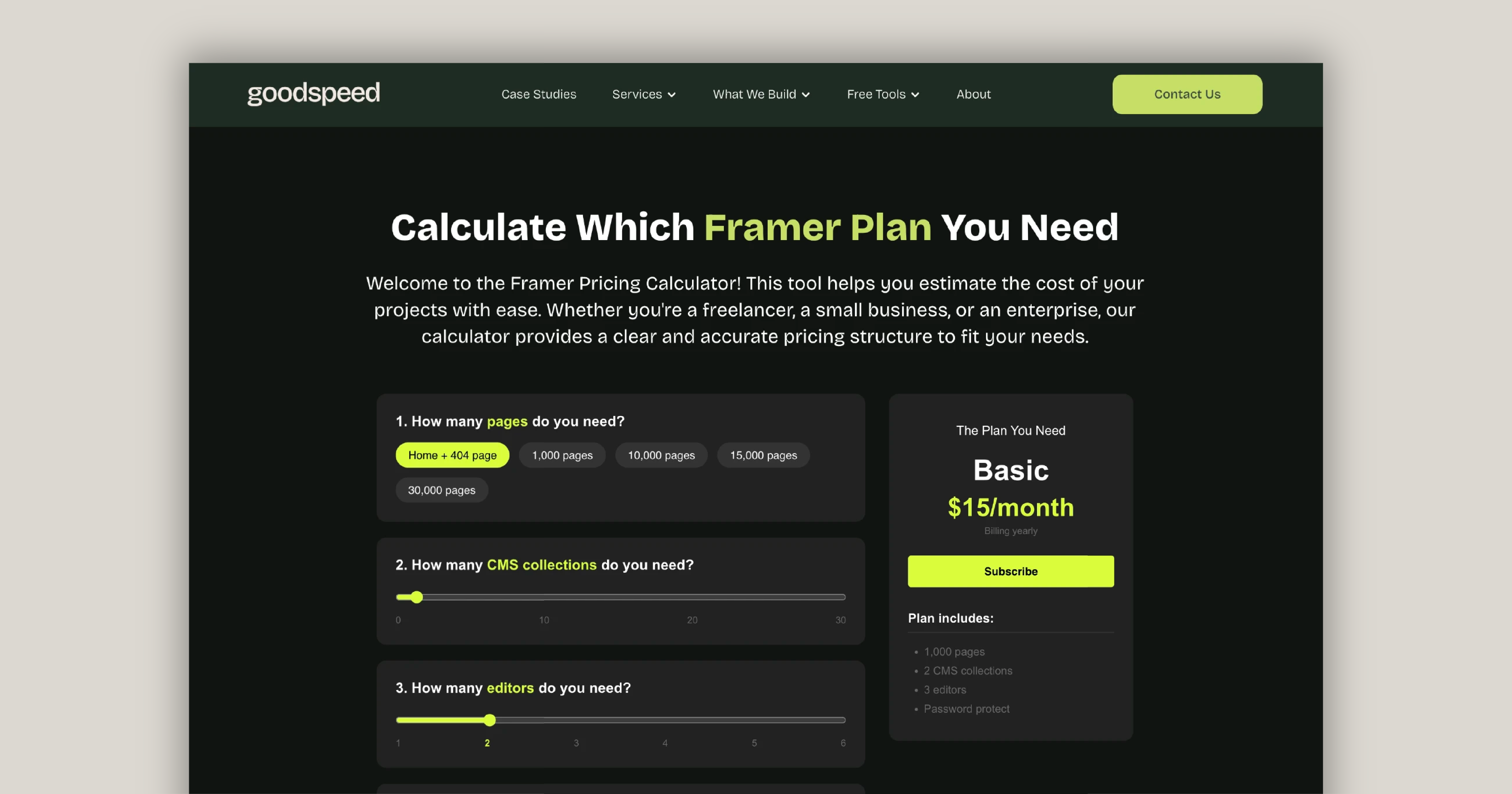 Framer Pricing Calculator I Calculate Framer Pricing