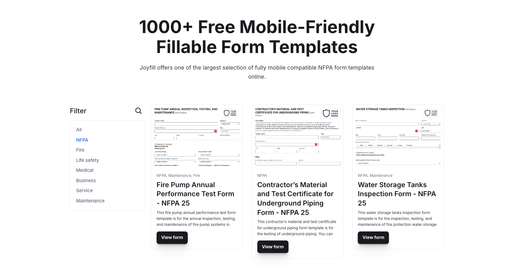 NFPA Form Library for Mobile, Tablet, Fillable PDF