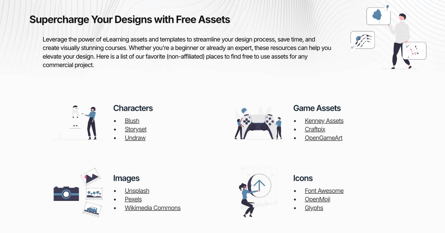 Supercharge Your Course Design with Free Characters, Music & Assets