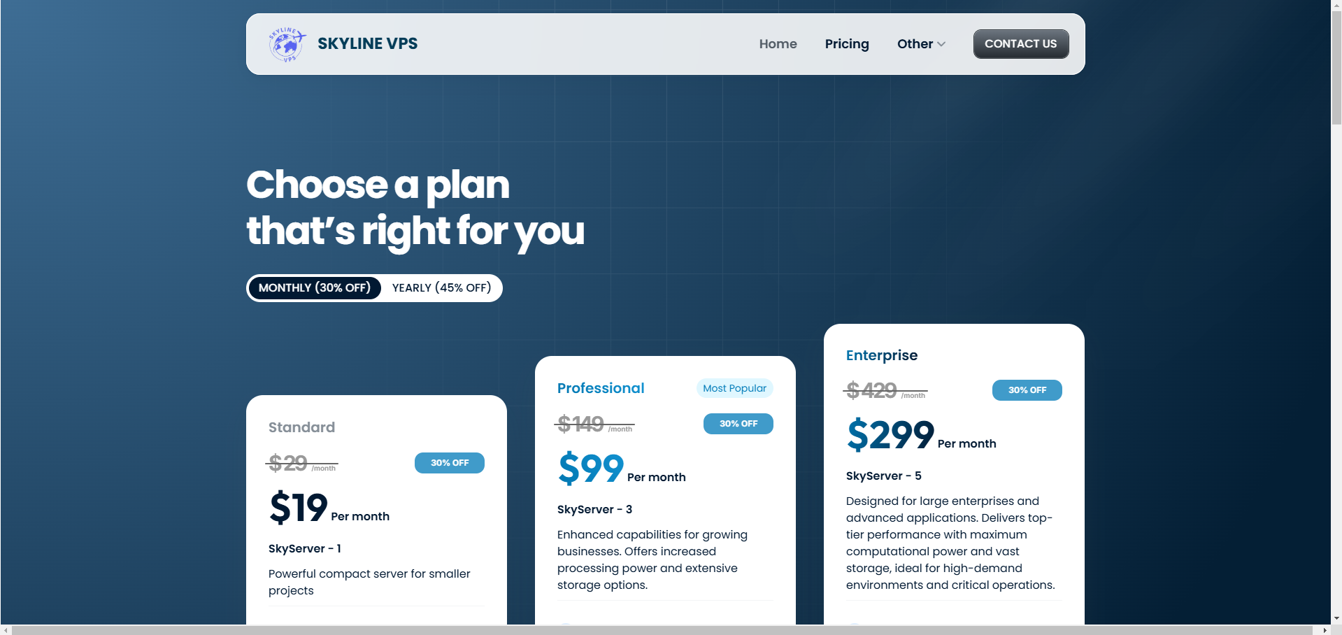 SkylineVPS - Pricing