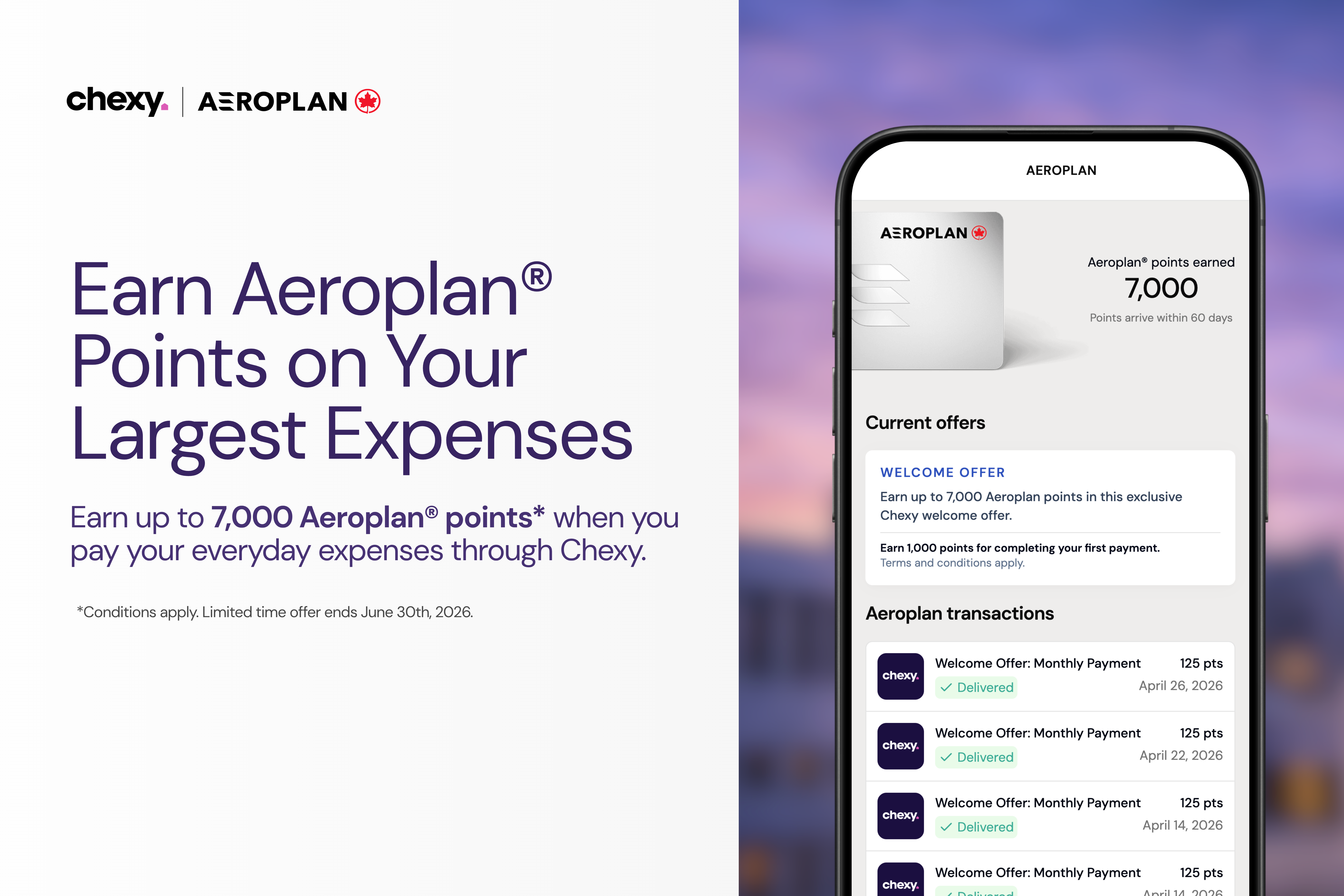Earn points with Chexy and Aeroplan