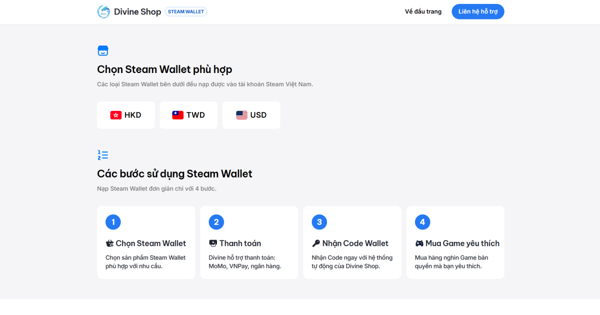 Divine Shop - Steam Wallet giá tốt