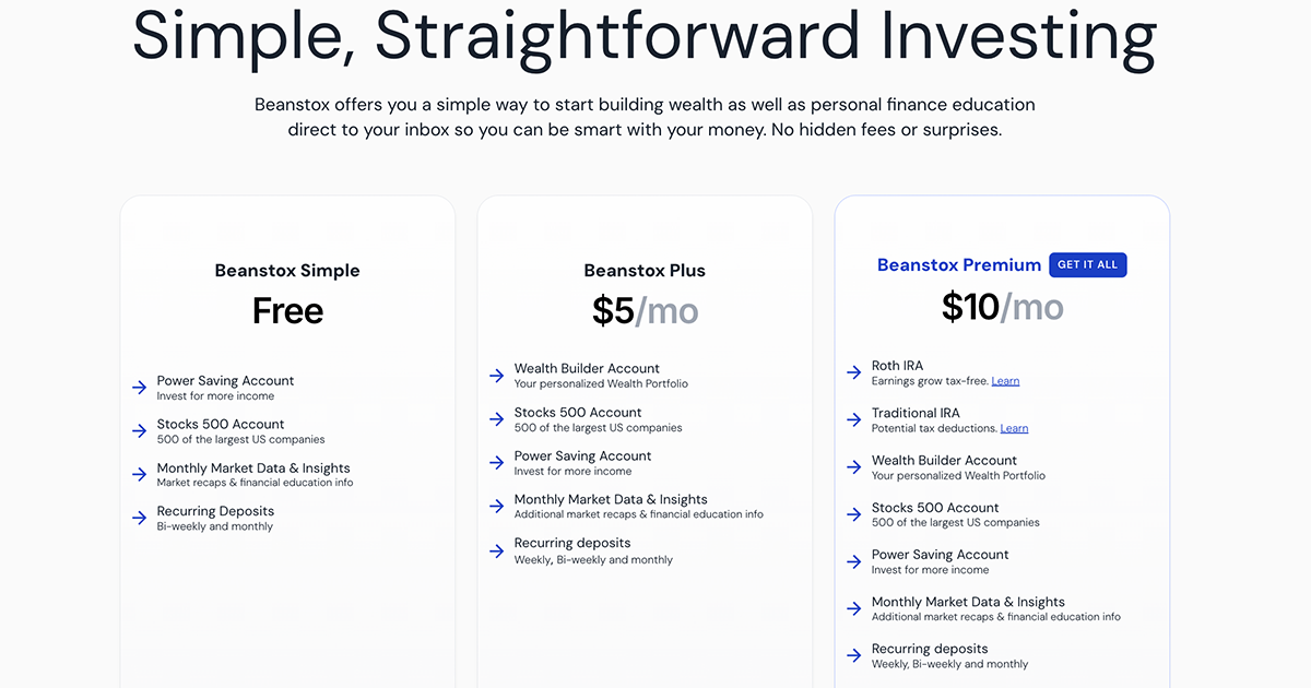 Build Your Wealth with Beanstox | Pricing