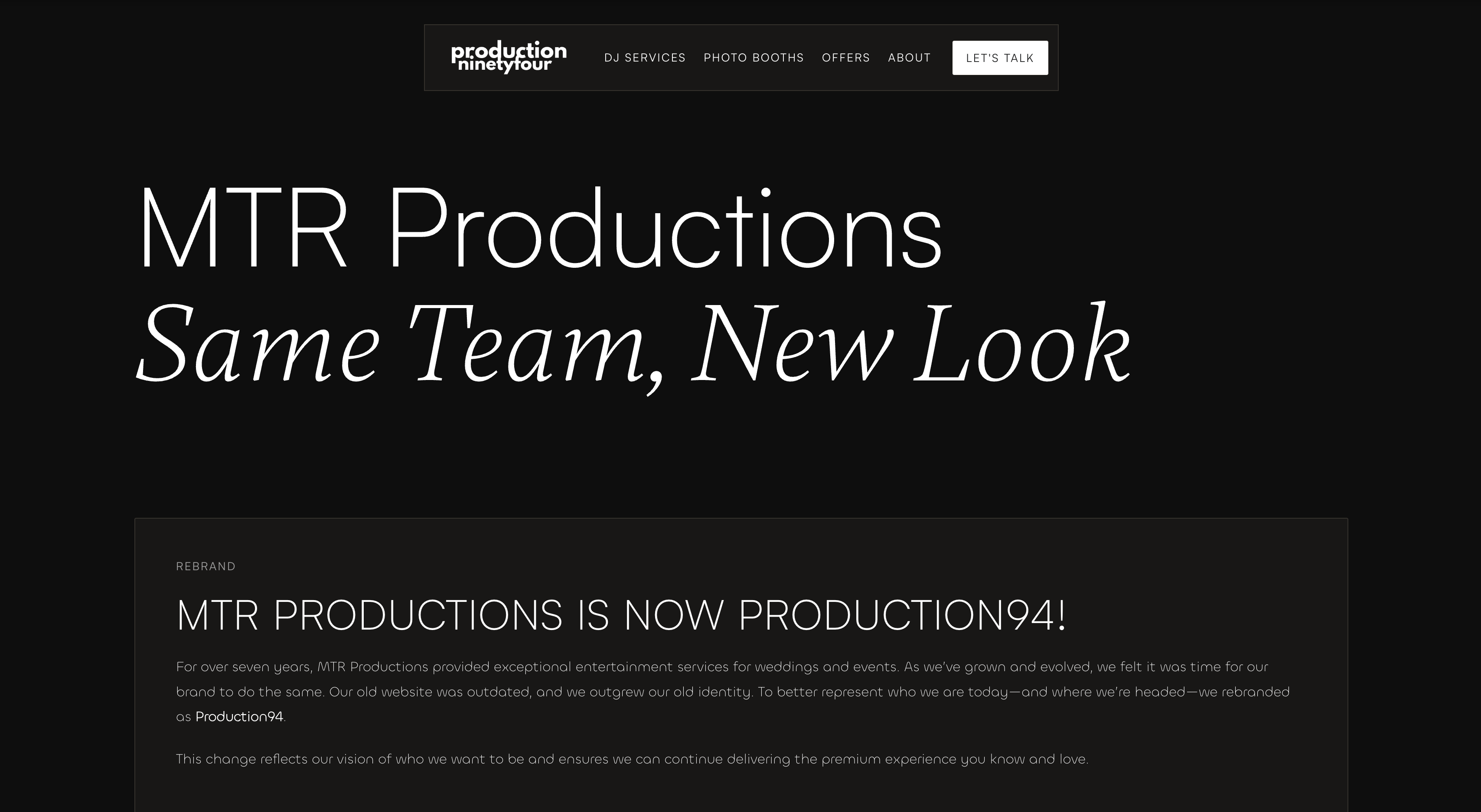 MTR Productions is Now Production94 | Same Team, New Look