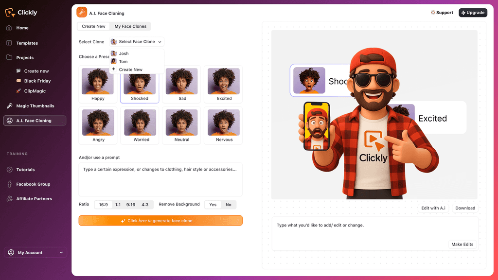 Create Viral Thumbnails with Clickly A.I.
