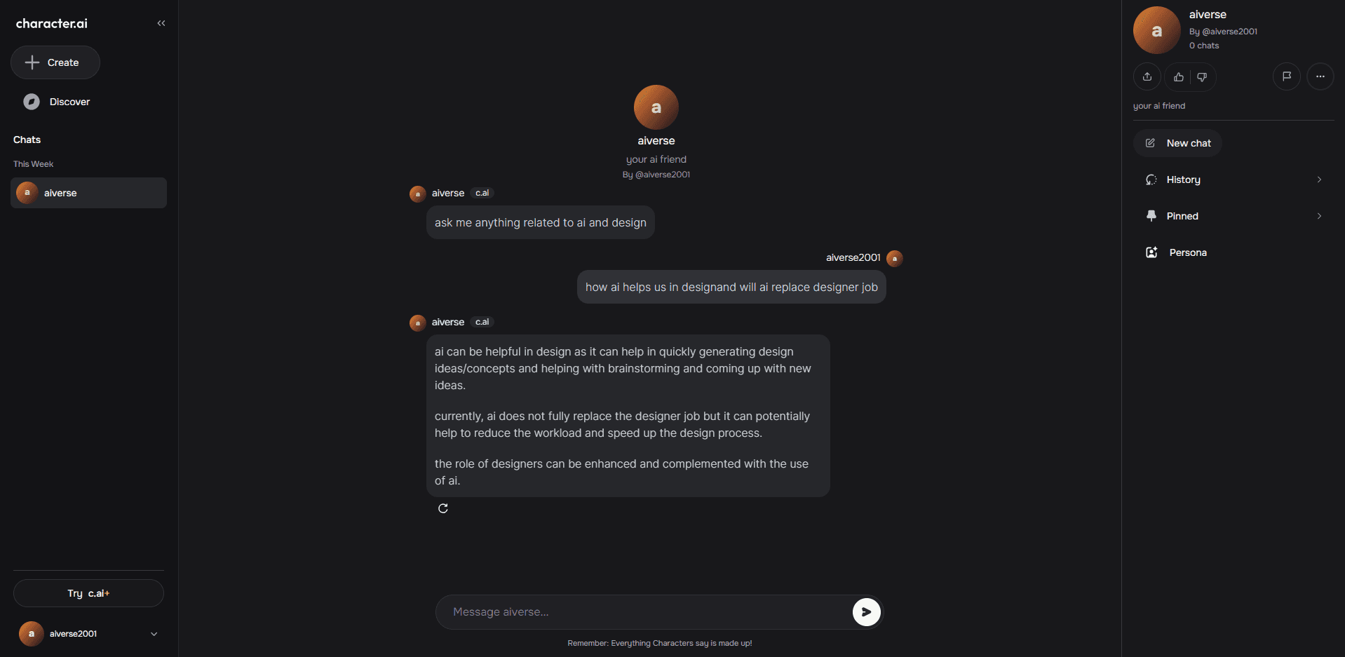 Character AI's chatbot - Conversacional Interacción AI-UX