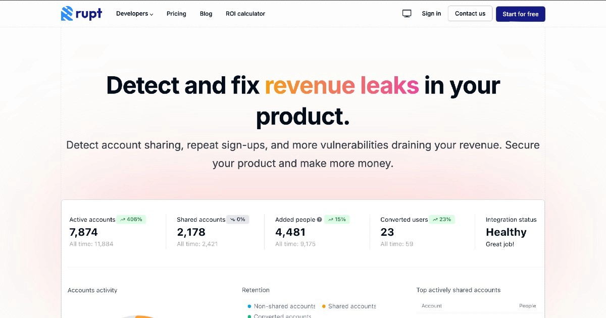 SaaS Landing Page Example: Hero with Rupt