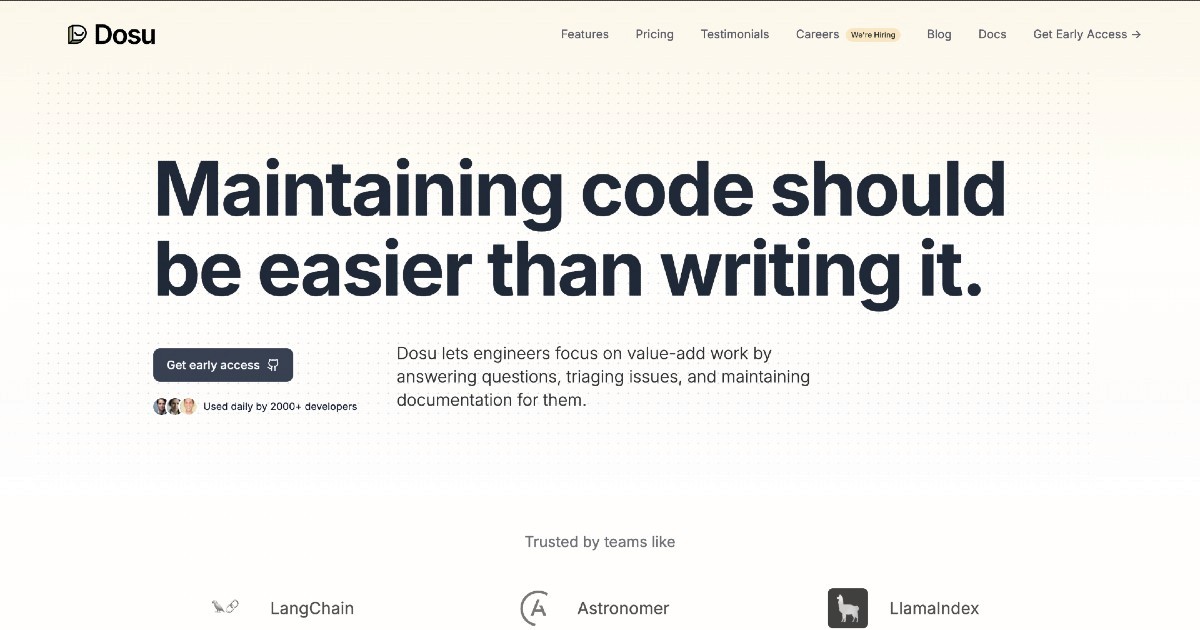 SaaS Landing Page Example: Hero with Dosu
