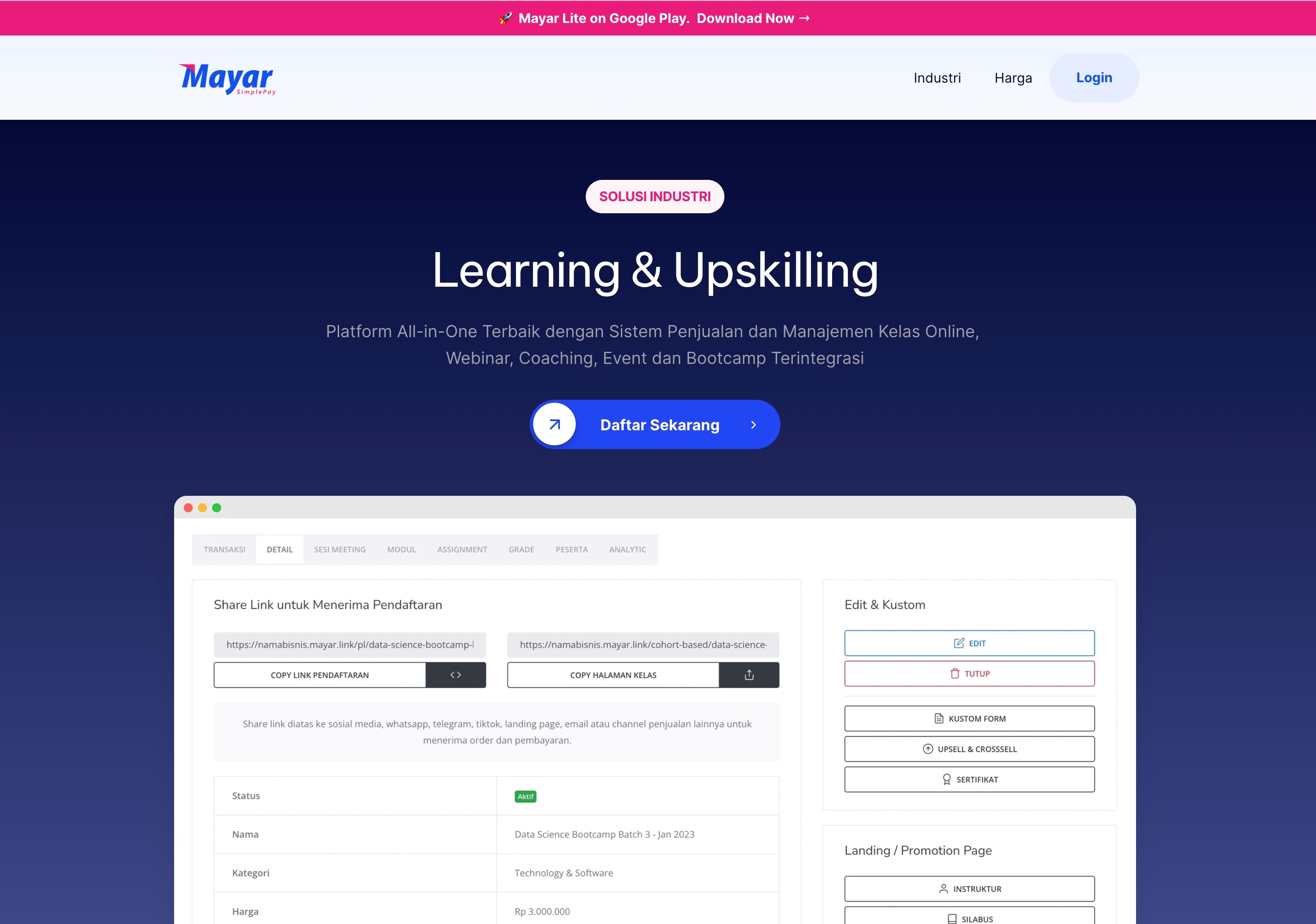 Mayar untuk Penyelenggara Kelas Online, Bootcamp dan Webinar
