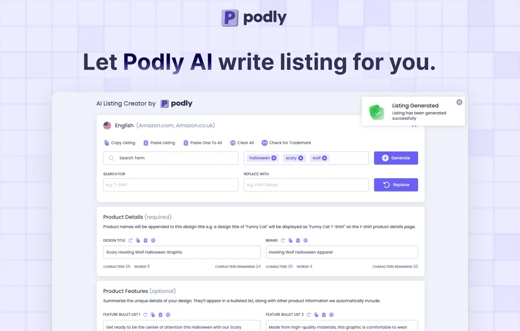 Podly Chrome Extension - Optimize Your Listings - Keep your Account Safe