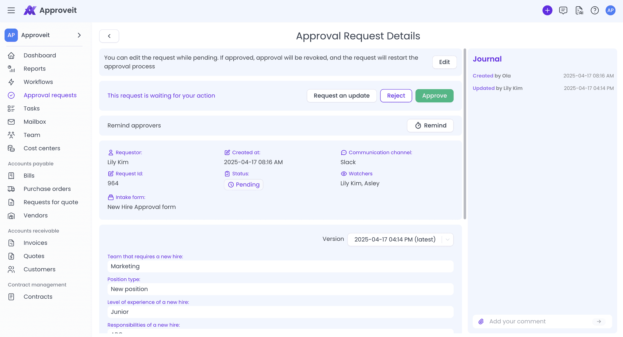 Request & Submit Changes in Approveit