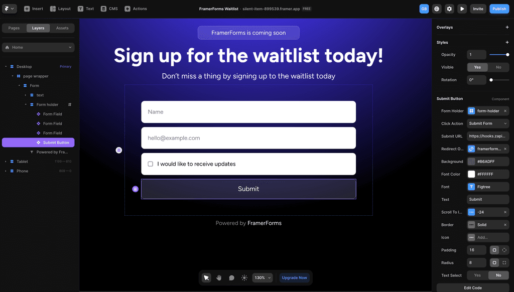 Create custom forms in Framer | Insert Frame