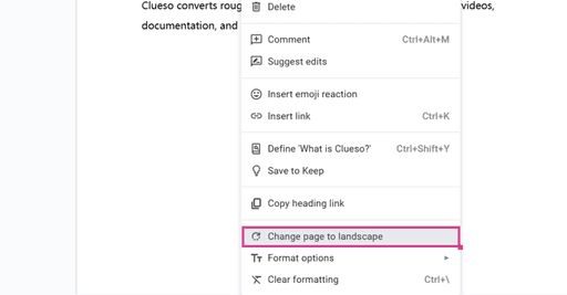 How to change a Google Doc page to landscape format