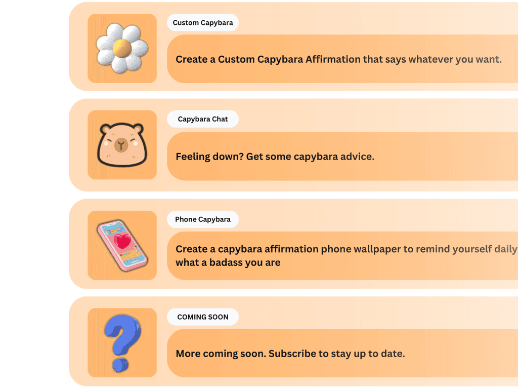 Capybara Affirmations AI - Homepage