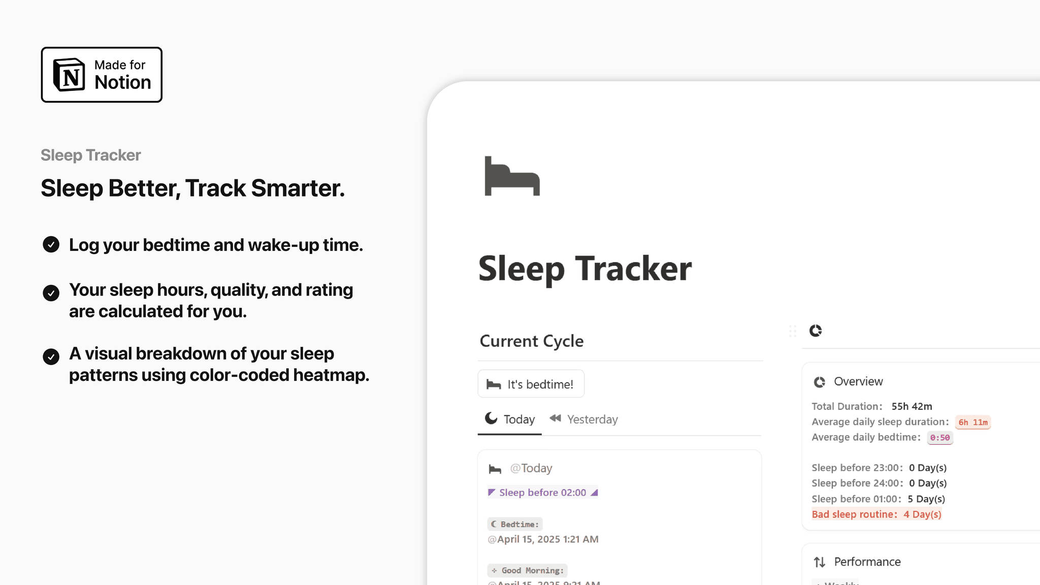 Sleep Tracker - Notion Templates by HeyAlbert